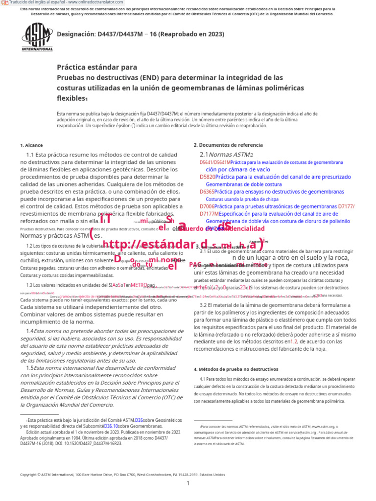 Práctica ASTM D4437 para Geomembranas | PDF