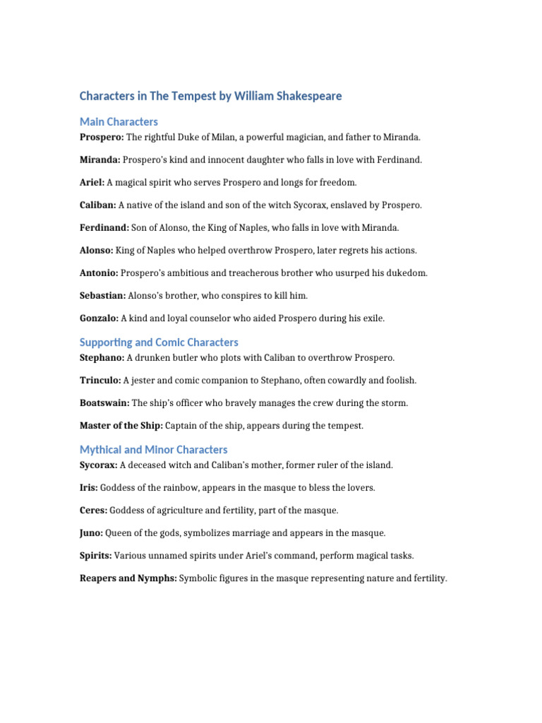The Tempest Characters | PDF