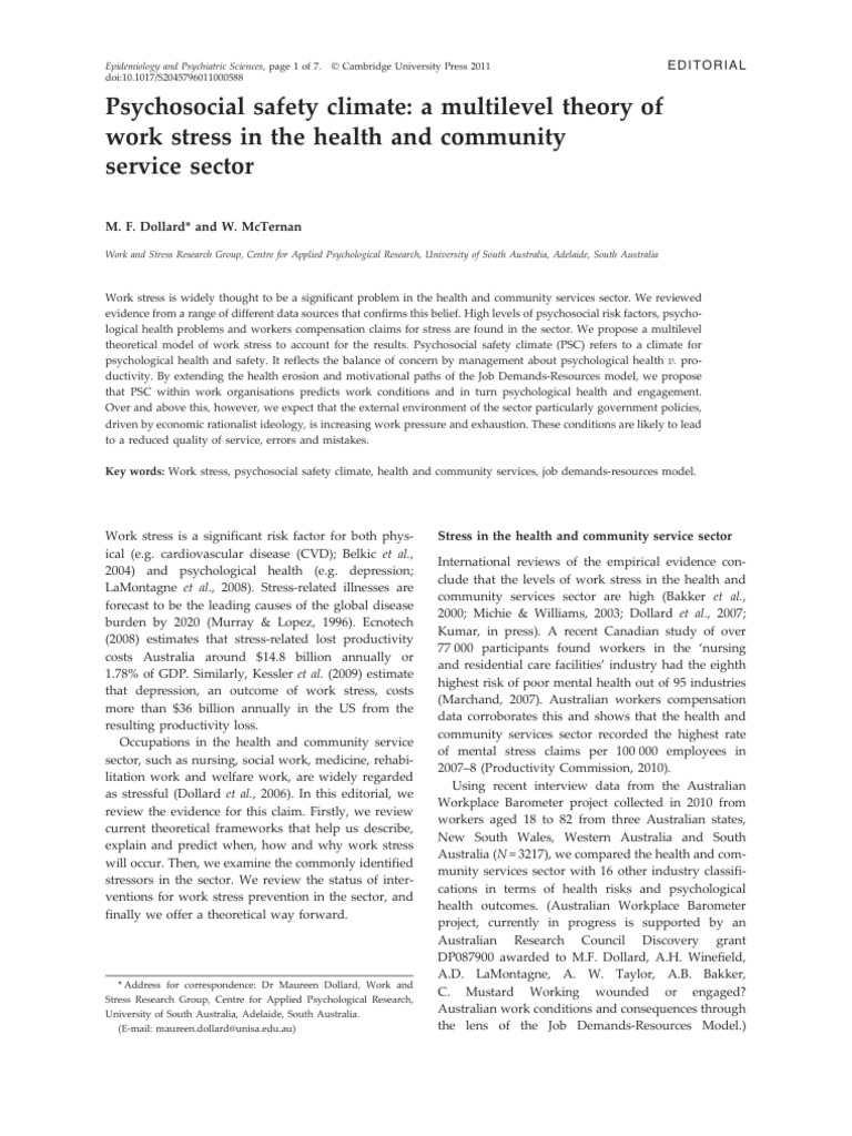 Psychosocial_safety_climate_A_multilevel_theory_of | PDF | Occupational Stress | Stress (Biology)