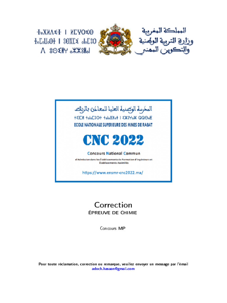 Correction Épreuve Chimie CNC 2022 MP | PDF | Atomes | Ion