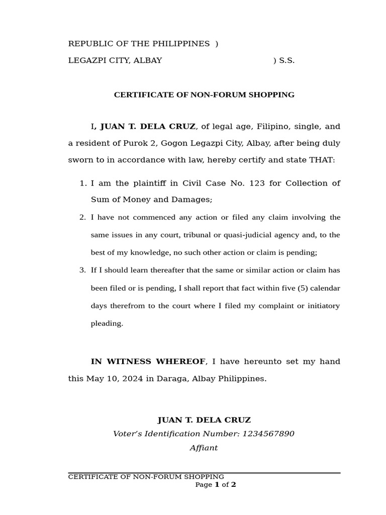 Certificate of Non-Forum Shopping | PDF
