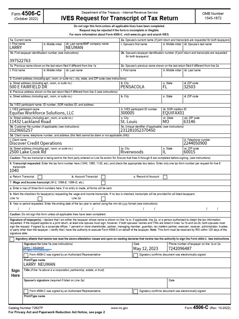 Discover IRS Consent Form 4506-C_encrypted_ | PDF | Internal Revenue ...