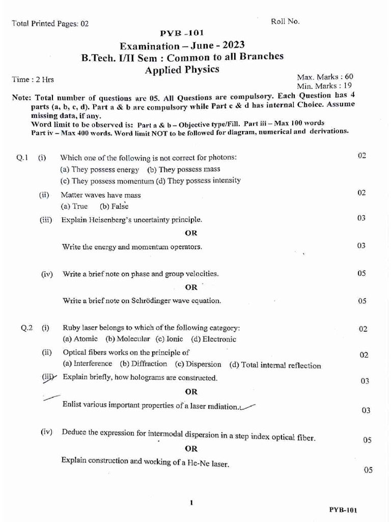 1% II-Sem PYQs SATI | PDF