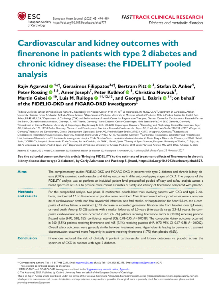 FIDELITY Desenlaces CV y Renal en DM2 y ERC Con Finerenona | PDF ...