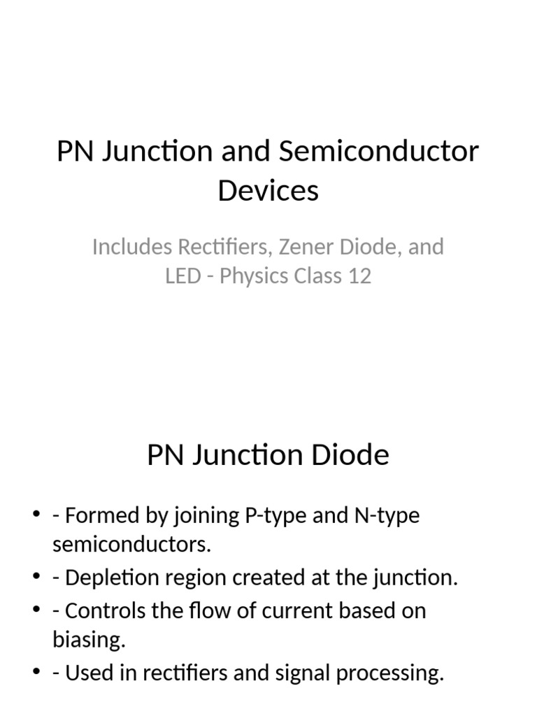 PN Junction and Semiconductor Devices | PDF