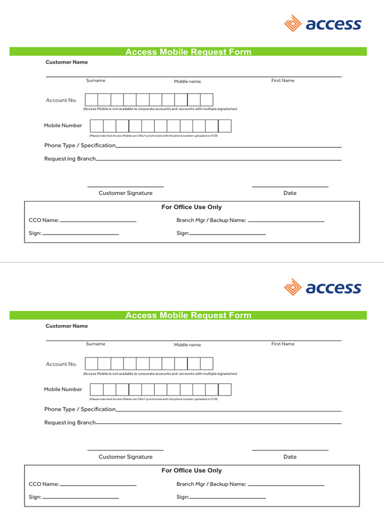 Access Mobile Request Form Template | PDF