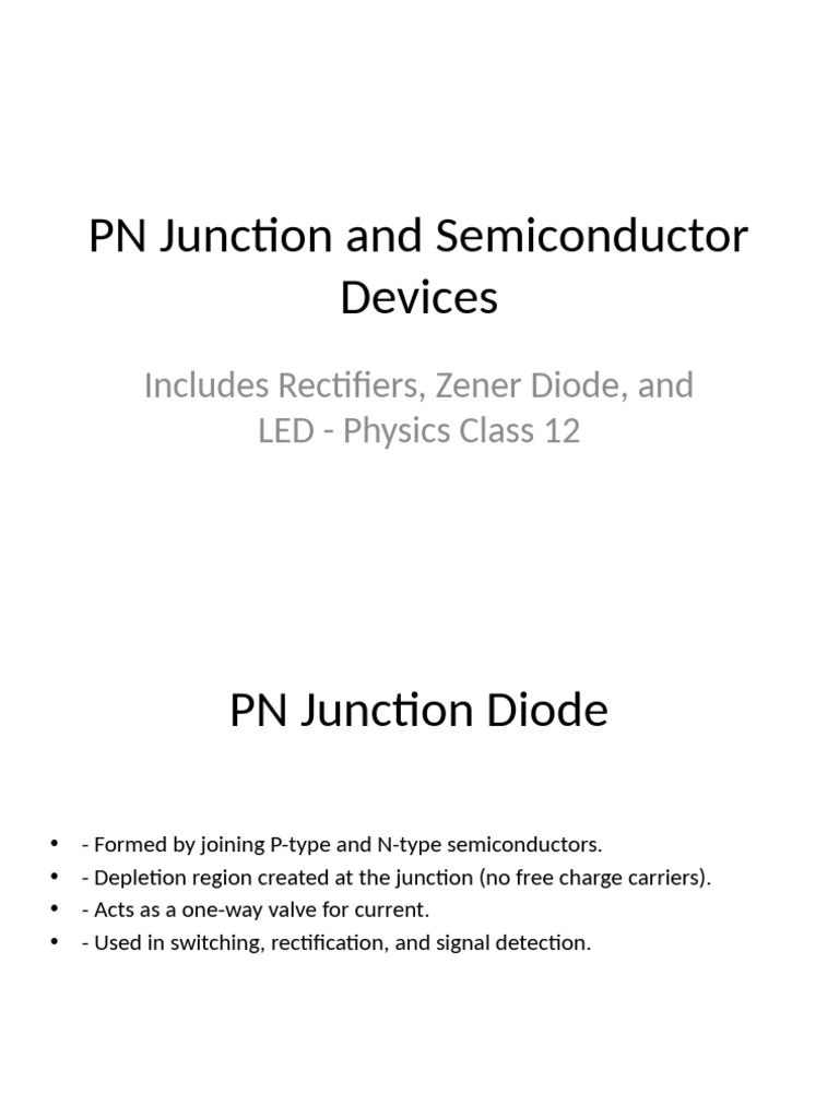 Complete PN Junction and Devices PPT | PDF | Rectifier | Diode