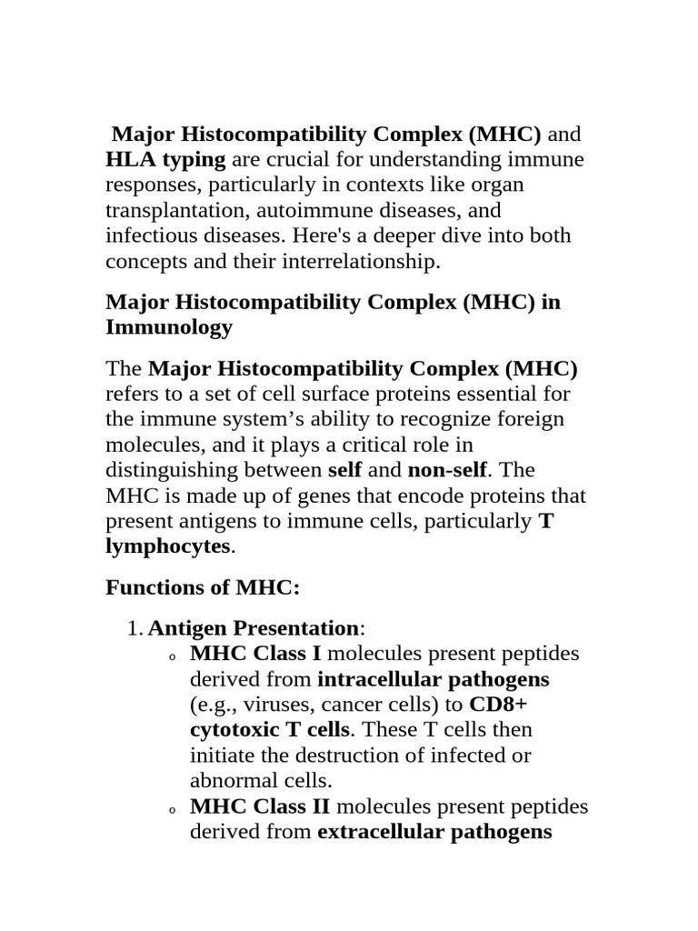 Major Histocompatibility Complex | PDF | Human Leukocyte Antigen ...