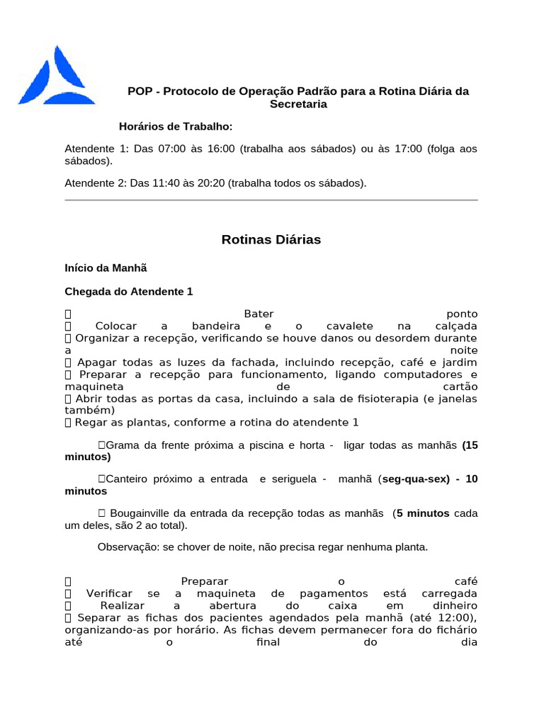 Protocolo da Rotina da Secretaria | PDF