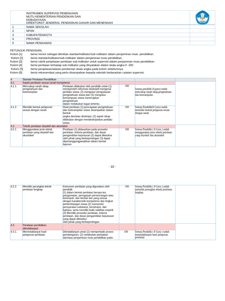 Standart Penilaian | PDF
