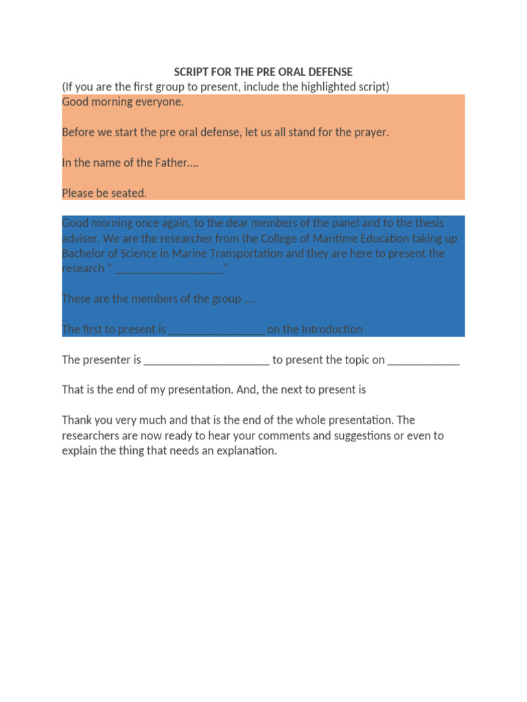 Script For The Pre Oral Defense | PDF