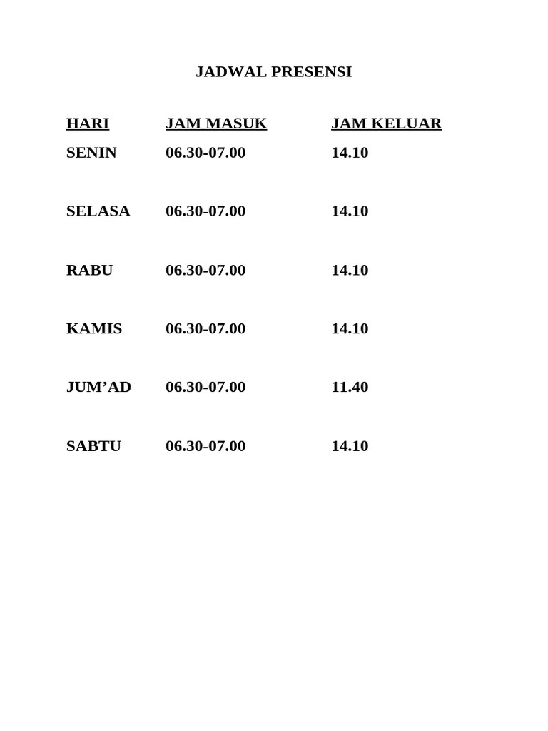 JADWAL PRESENSI | PDF