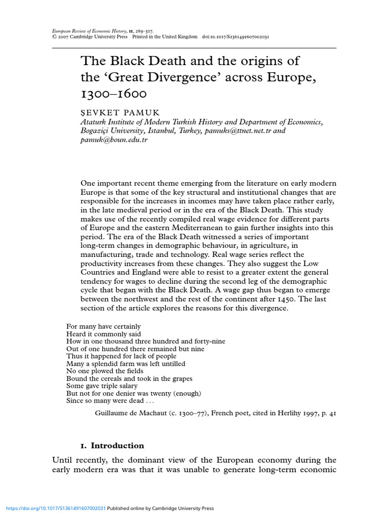 The Black Death and The Origins of The Great Divergence Across Europe ...