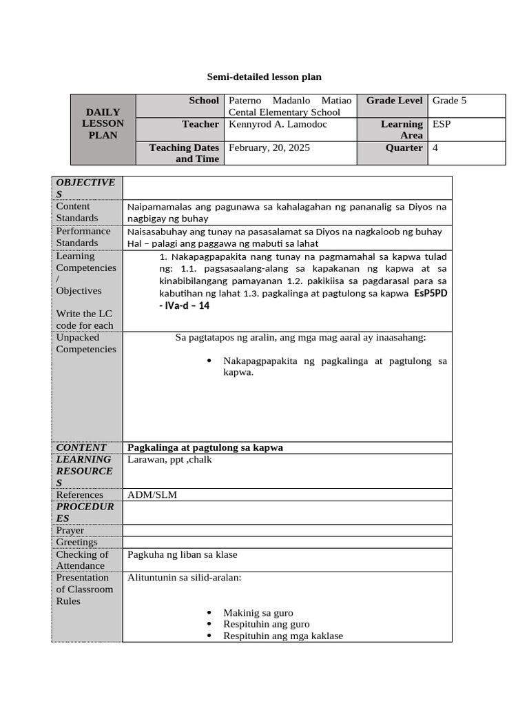 Esp LP Pang Last Krun Na Week Feb20 Mali | PDF