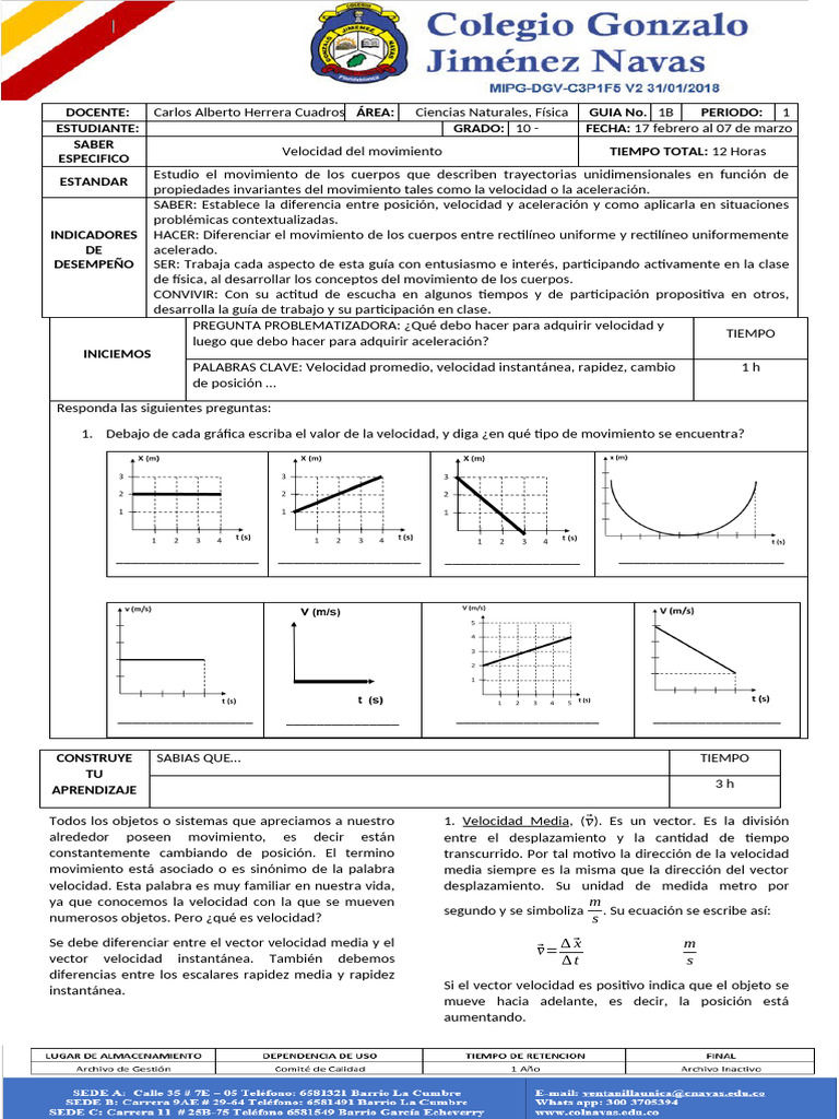 2025 FÍSICA G1B 10 Velocidad | PDF | Velocidad | Velocidad