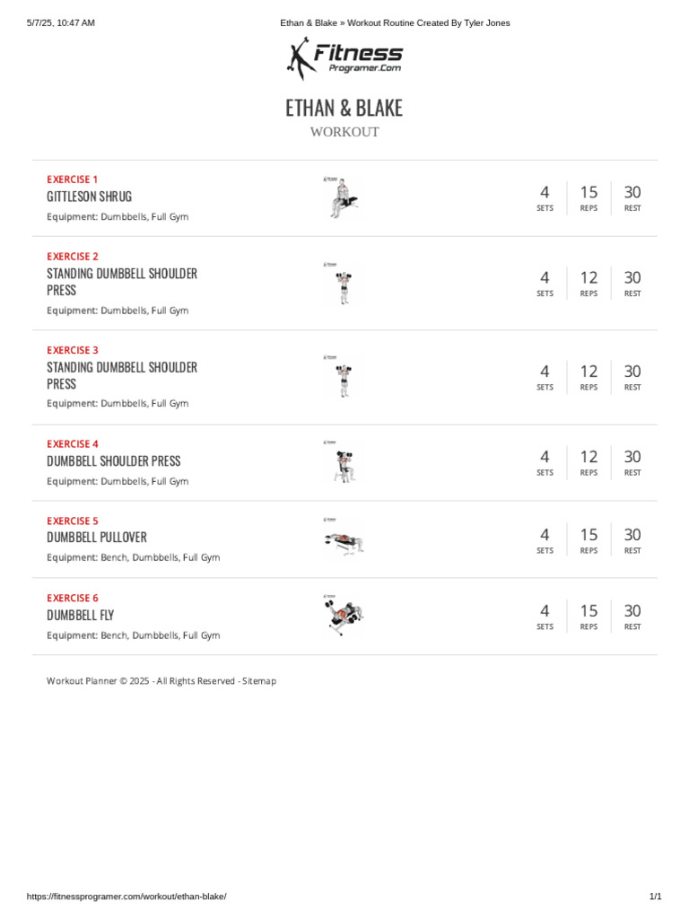 Ethan & Blake Workout Routine Created by Tyler Jones | PDF