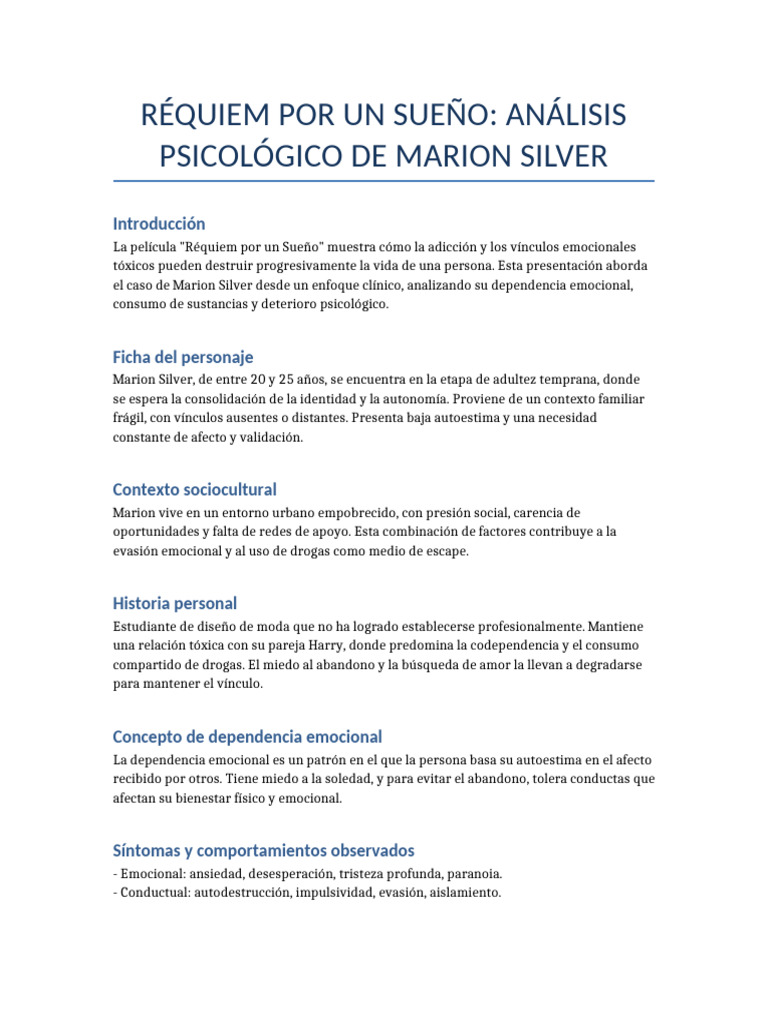 Analisis Psicologico Marion Silver | PDF | La dependencia de sustancias ...
