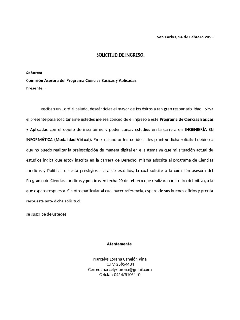 Solicitud Al Programa CBA 2 | PDF