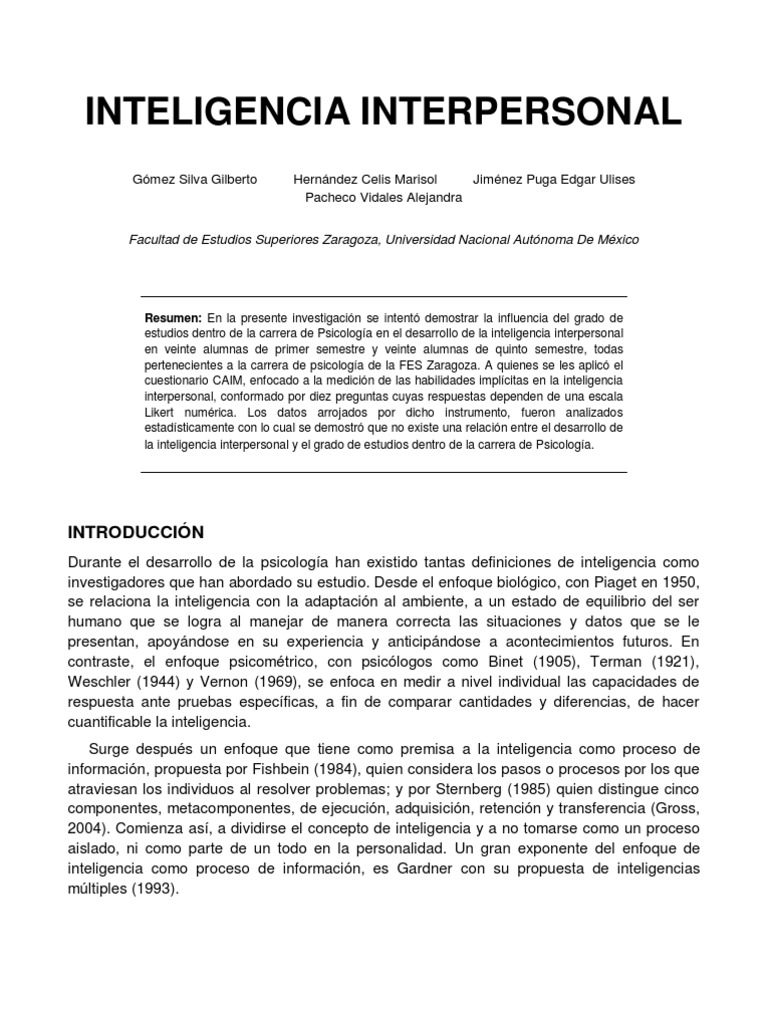 Inteligencia Interpersonal | PDF | Sicología | Psicología