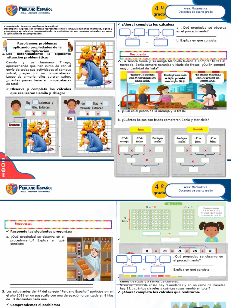 Problemas de Matemáticas 4º Grado | PDF | Multiplicación