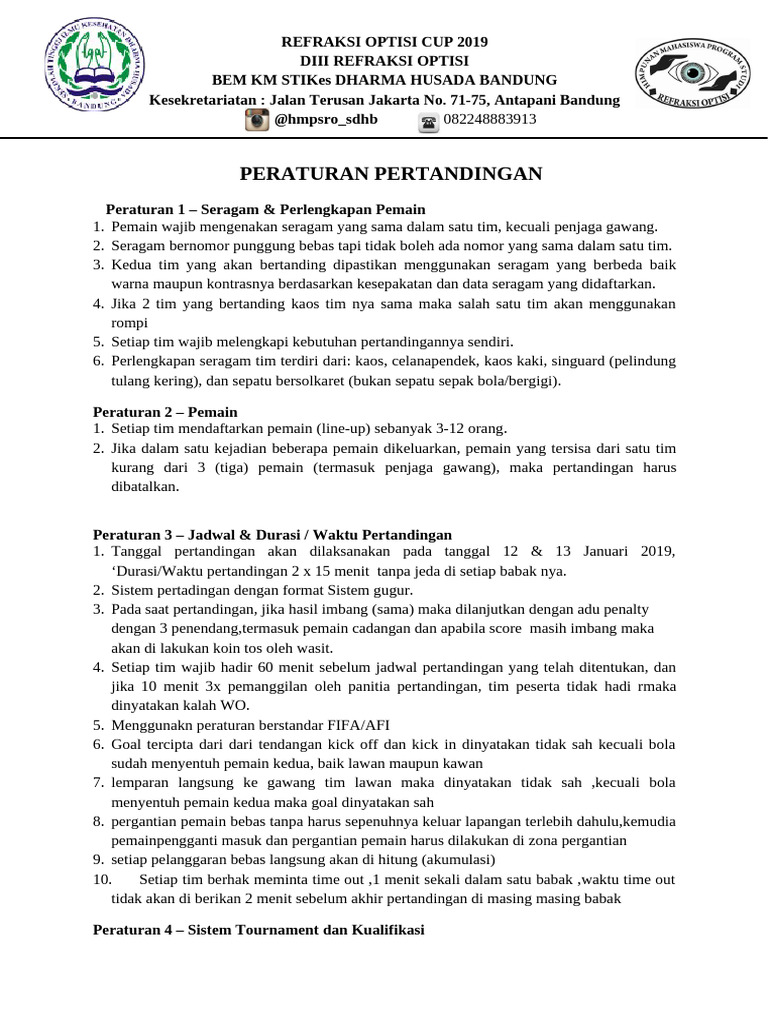 Peraturan Pertandingan Refleksi Optisi 2019 | PDF