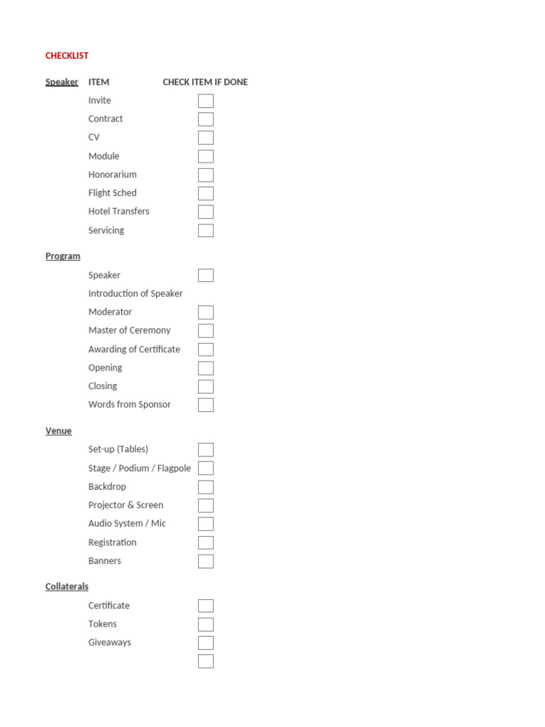 EVENT Planner Checklist 2025 | PDF