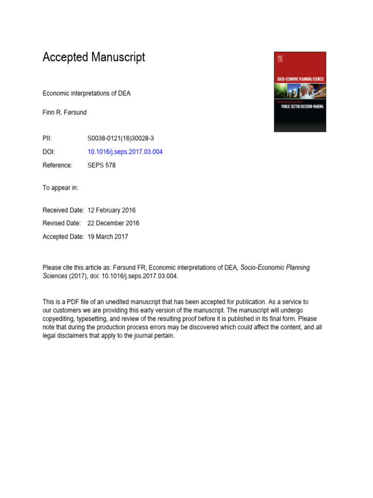 Economic Interpretations of DEA Analysis | PDF | Production Function ...