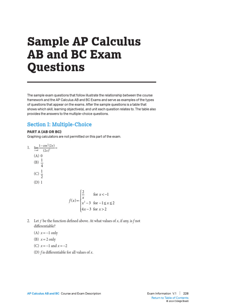 2019 AP Calculus AB and BC Practice Exam and Answers | PDF