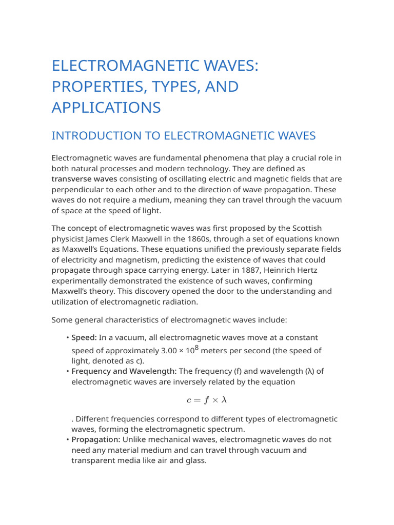 Electromagnetic Waves: Types & Uses | PDF | Electromagnetic Radiation ...