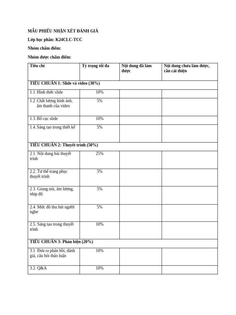 Mau File Nhan Xet Danh Gia ND1 BTL | PDF