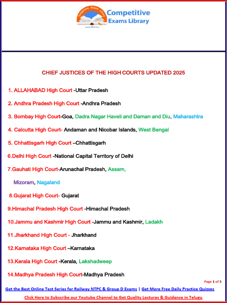 Chief Justices of The High Courts | PDF