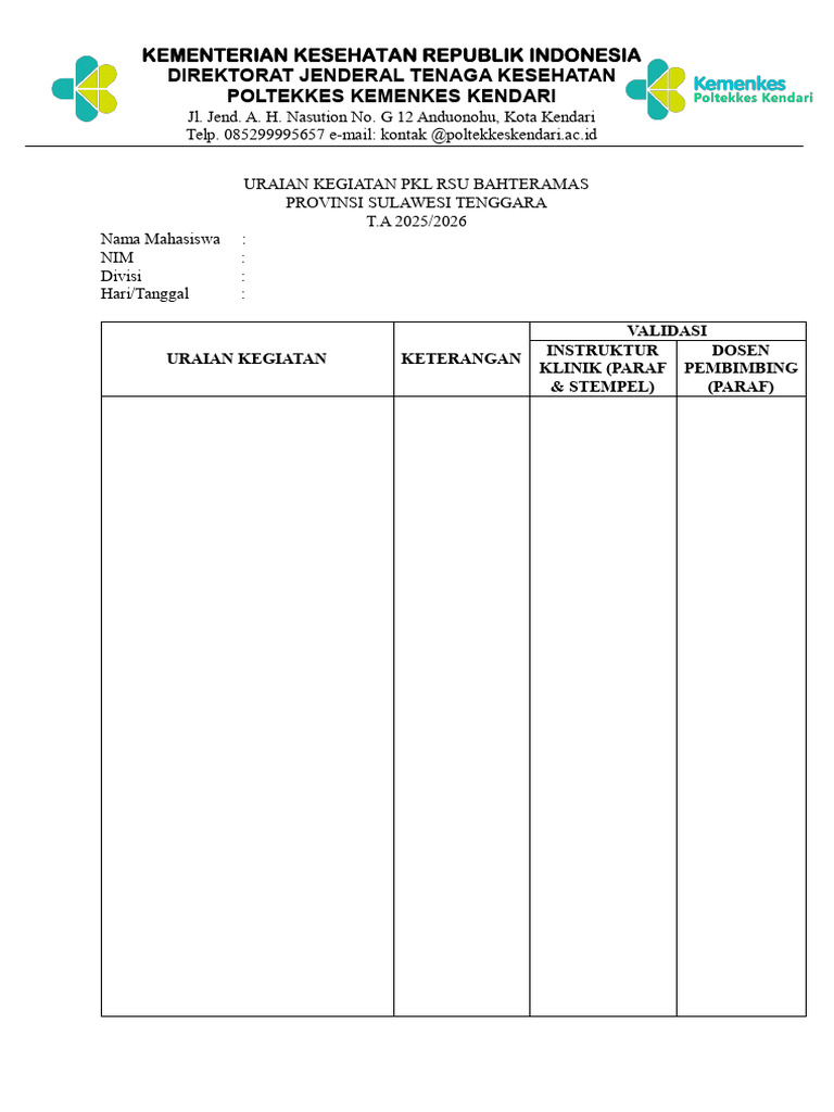 Tabel Uraian Kegiatan PKL Rsu Bahteramas-3 | PDF