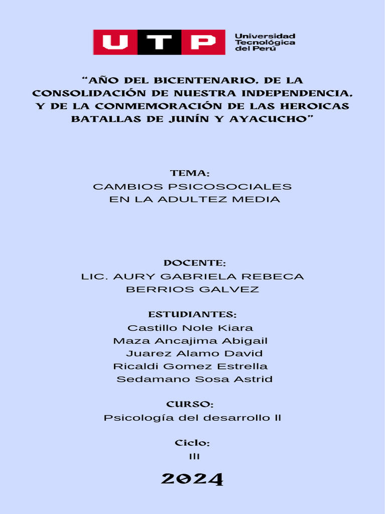 Semana 09 - CAMBIOS PSICOSOCIALES EN LA ADULTEZ MEDIA | PDF | Adultos | Conceptos psicologicos