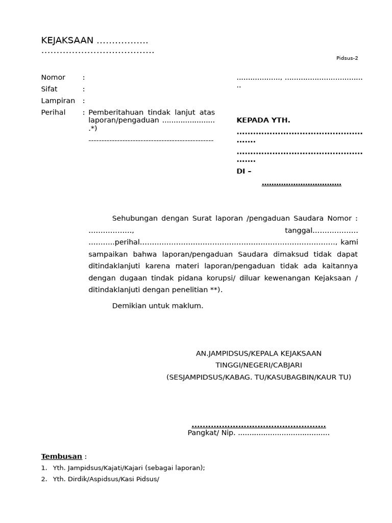Pidsus-2 (Pemberitahuan Tindak Lanjut Atas Laporanpengaduan ................... ) | PDF