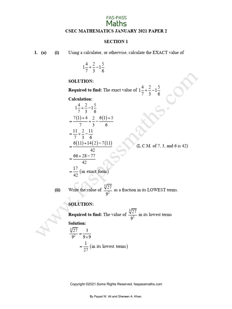 CSEC Mathematics January 2021 Paper 2 Solutions | PDF | Numbers ...