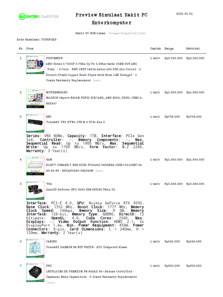 Simulasi - Rakit PC - Enterkomputer Jual Beli Online Komputer, Rakit PC, Termurah & Terlengkap ...
