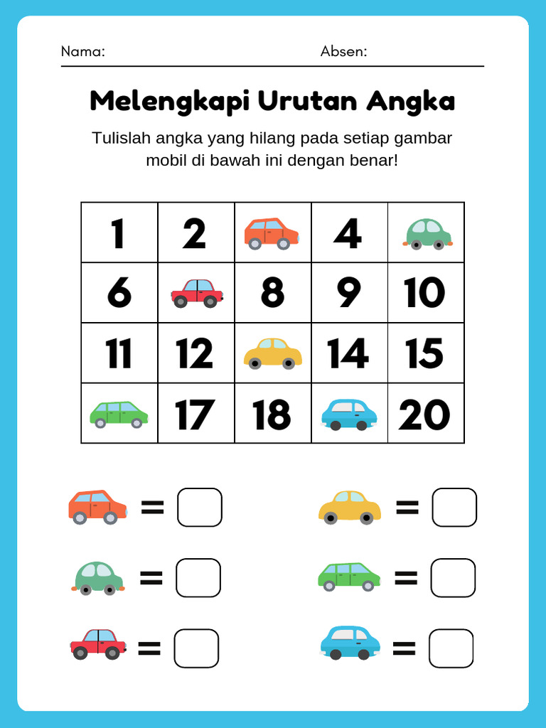 Melengkapi Urutan Angka Lembar Kerja Matematika Biru Ilustrasi | PDF