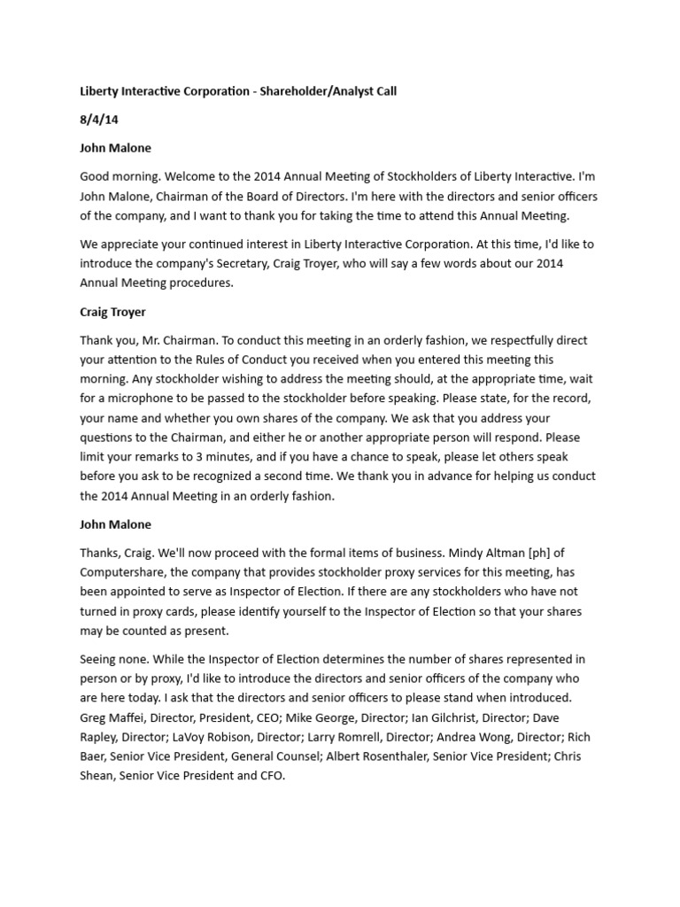 Liberty Interactive ShareholderAnalyst Call 8.4.14 | PDF