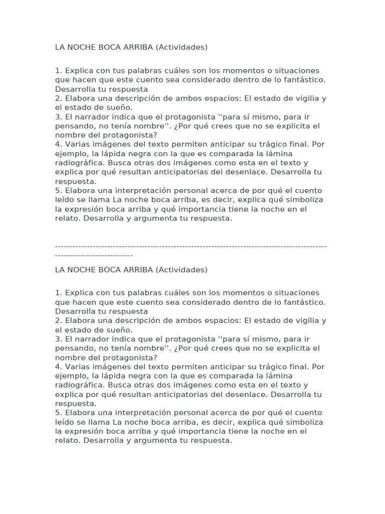 Actividades sobre "La noche boca arriba" | PDF