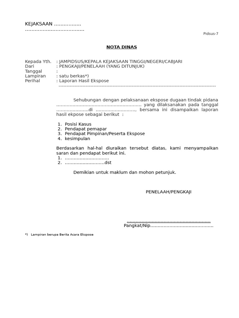 Pidsus-7 (Nodis - Laporan Hasil Ekspose) | PDF