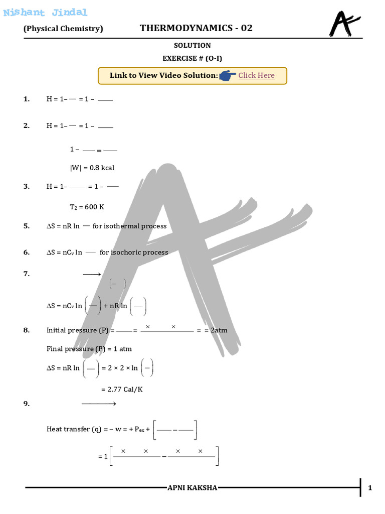 Sheet 01 Video Solution Thermodynamics 2 O I NJ 247 | PDF | Branches Of ...