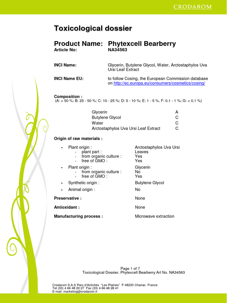 Bearberry NA34563 PX Tox Dossier | PDF