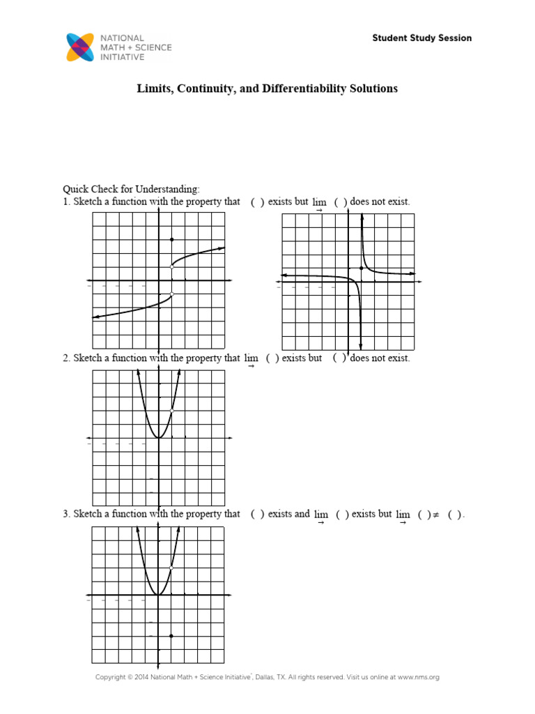 1 Limits Continuity and Differentiability Sss Solutions | PDF | Function (Mathematics) | Asymptote