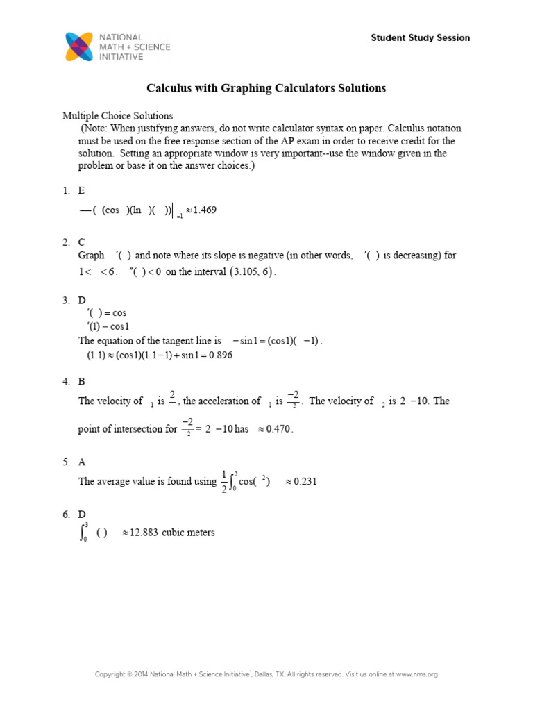 0 Calculus With The Graphing Calculator Sss Solutions | PDF | Integral ...