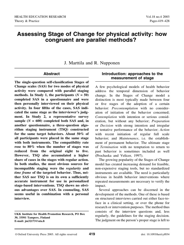Comparing Stages of Change Scales for Physical Activity | PDF ...