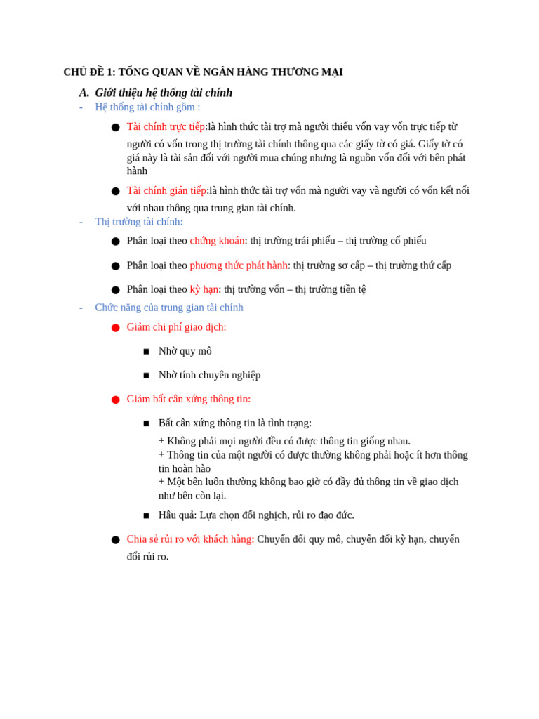 Đề cương NHTM Phùng Thi Hoa 2 | PDF
