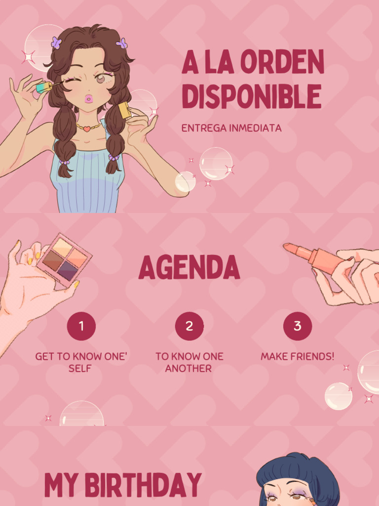 Pink and Red Cute Illustration Girl Introduction Presentation ...