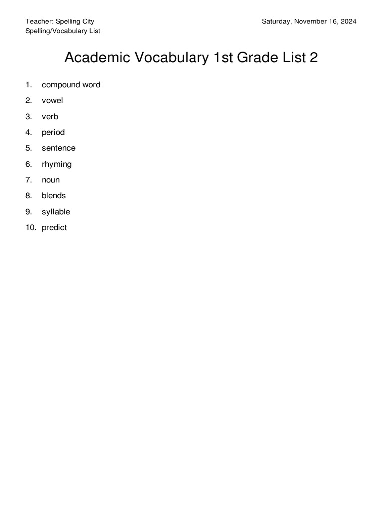 Grade 1 list 2 | PDF