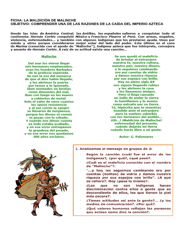Ficha La Maldición de Malinche | PDF | Hernán Cortés
