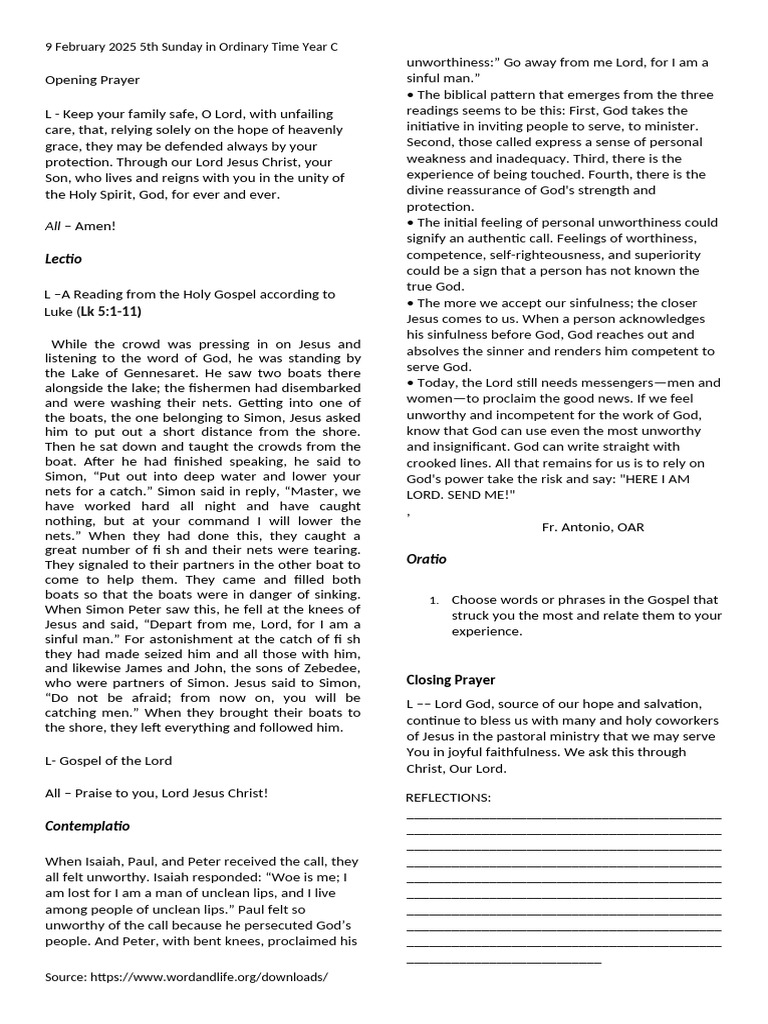 Lectio Divina Februrary | PDF | Jesus | Saint Peter